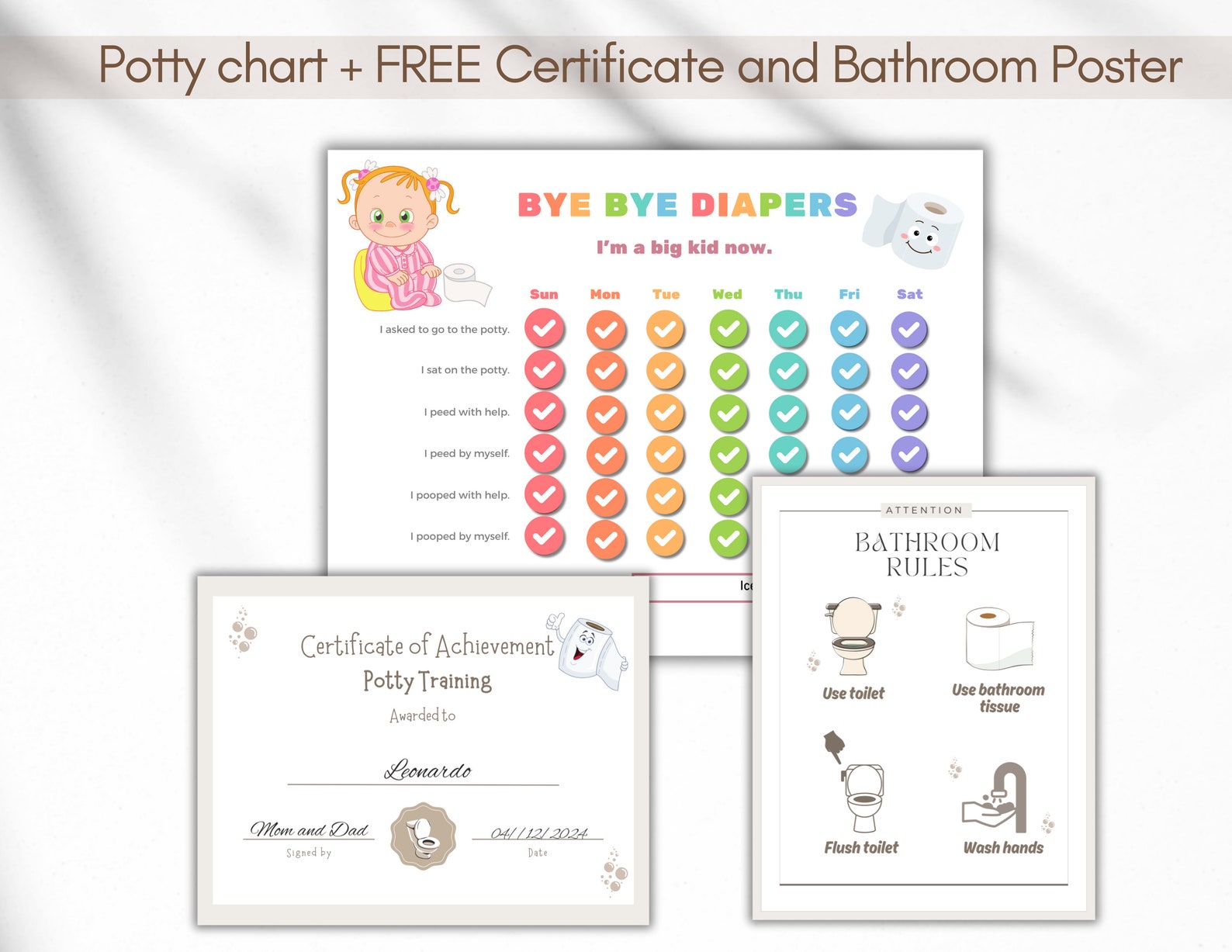 Printable Potty Chart, Potty Certificate, Potty Printable, Toilet ...