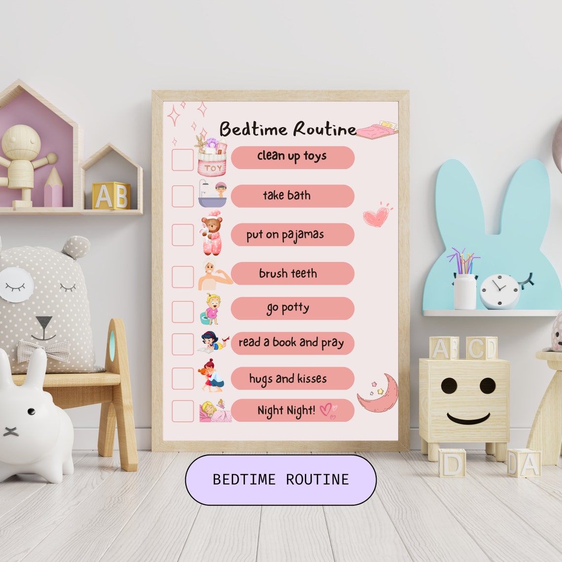 Bedtime Routine Chart for Girls / Toddler Routine / Editable / Custom ...