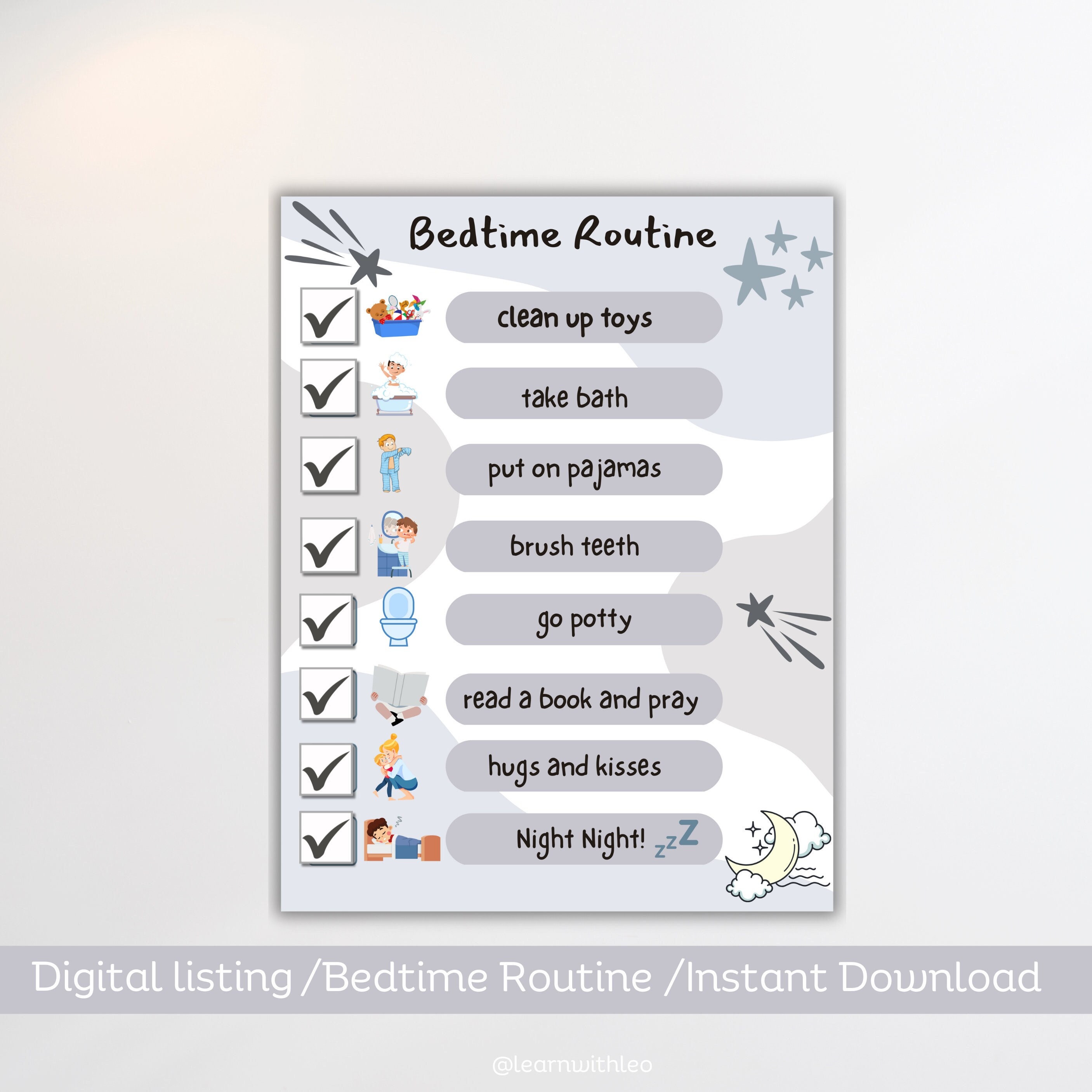 Printable Boys Bedtime Routine Chart - Etsy