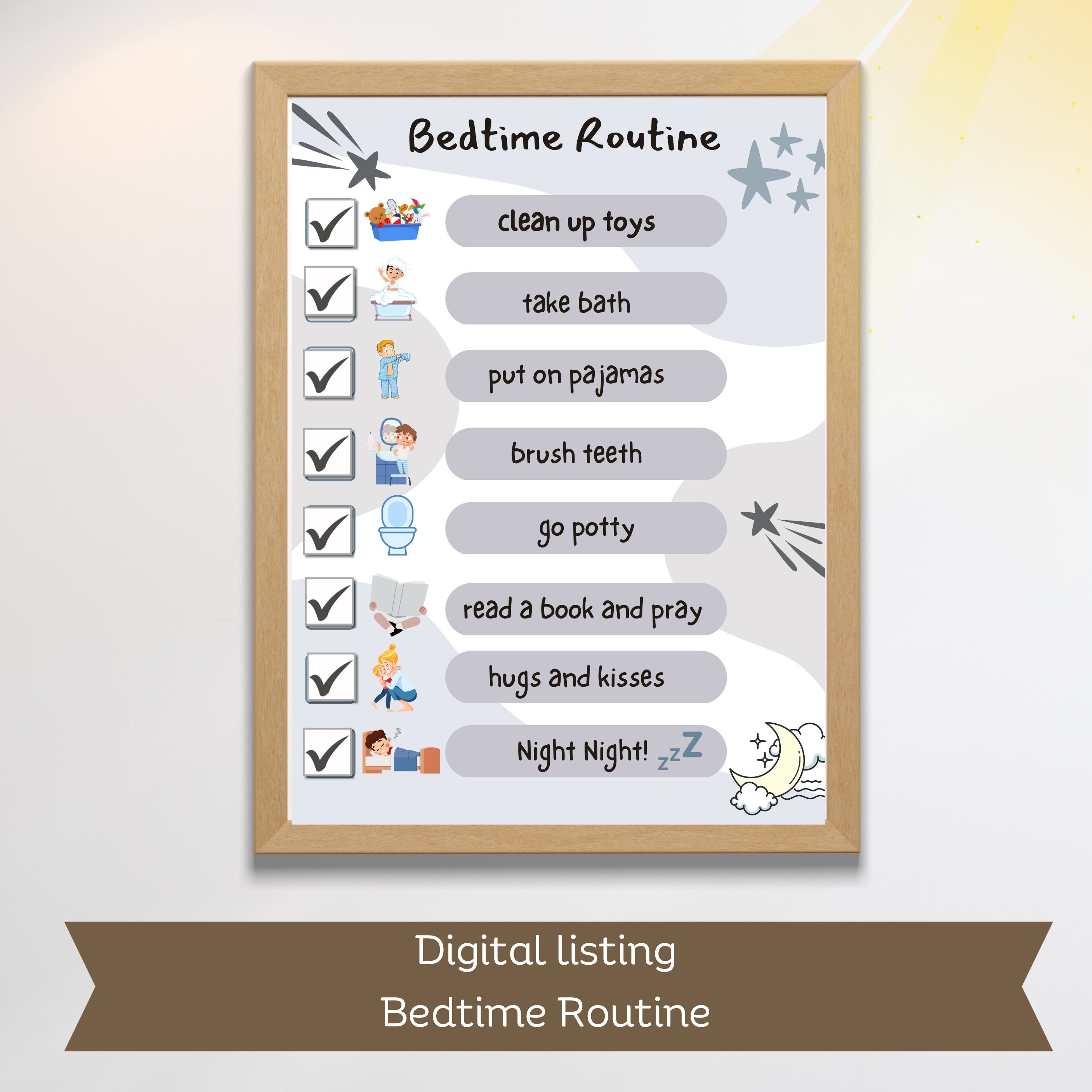Printable Boys Bedtime Routine Chart - Etsy