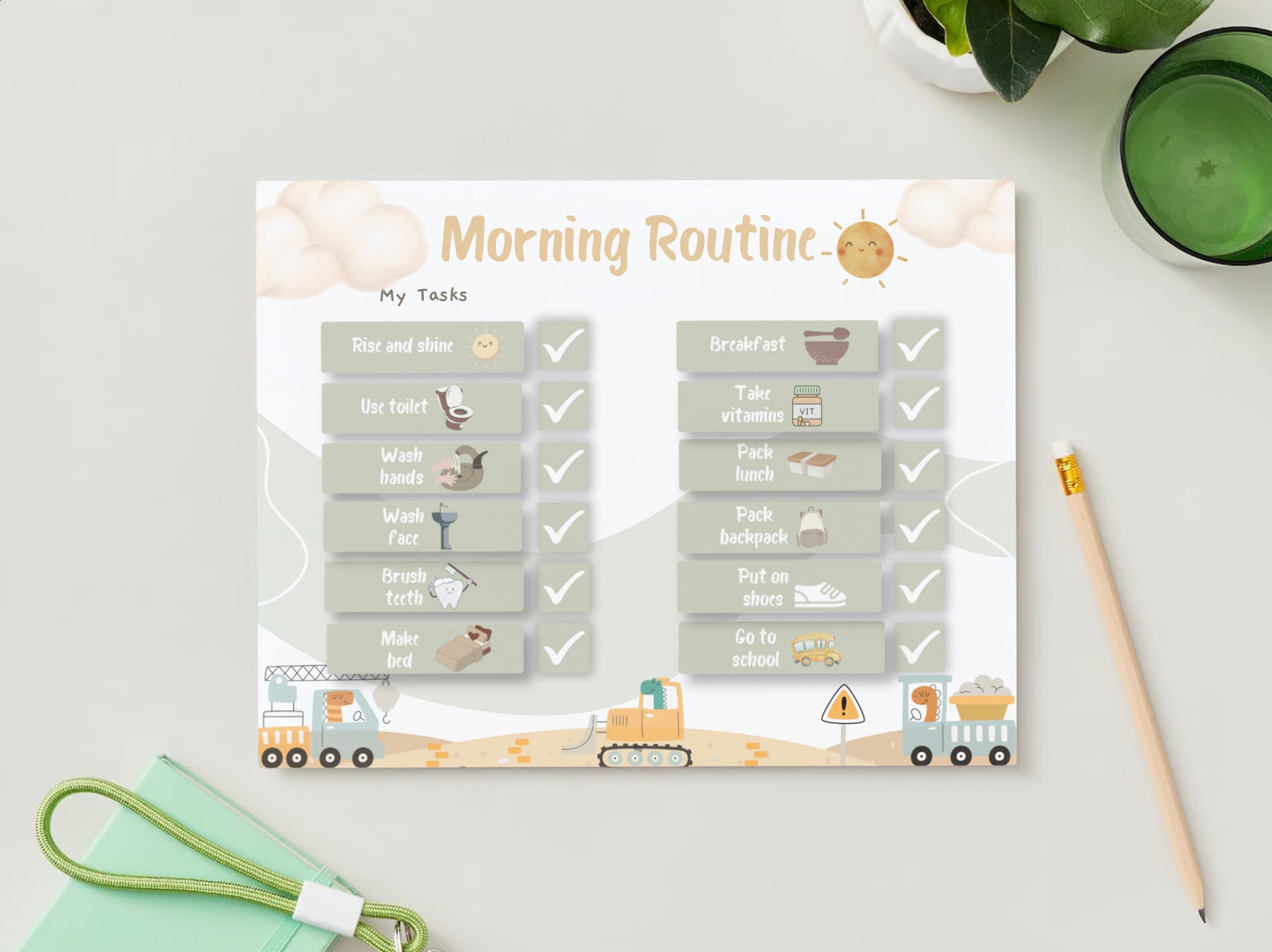 Construction Theme Bundle of Routine Charts / Morning Routine Chart ...