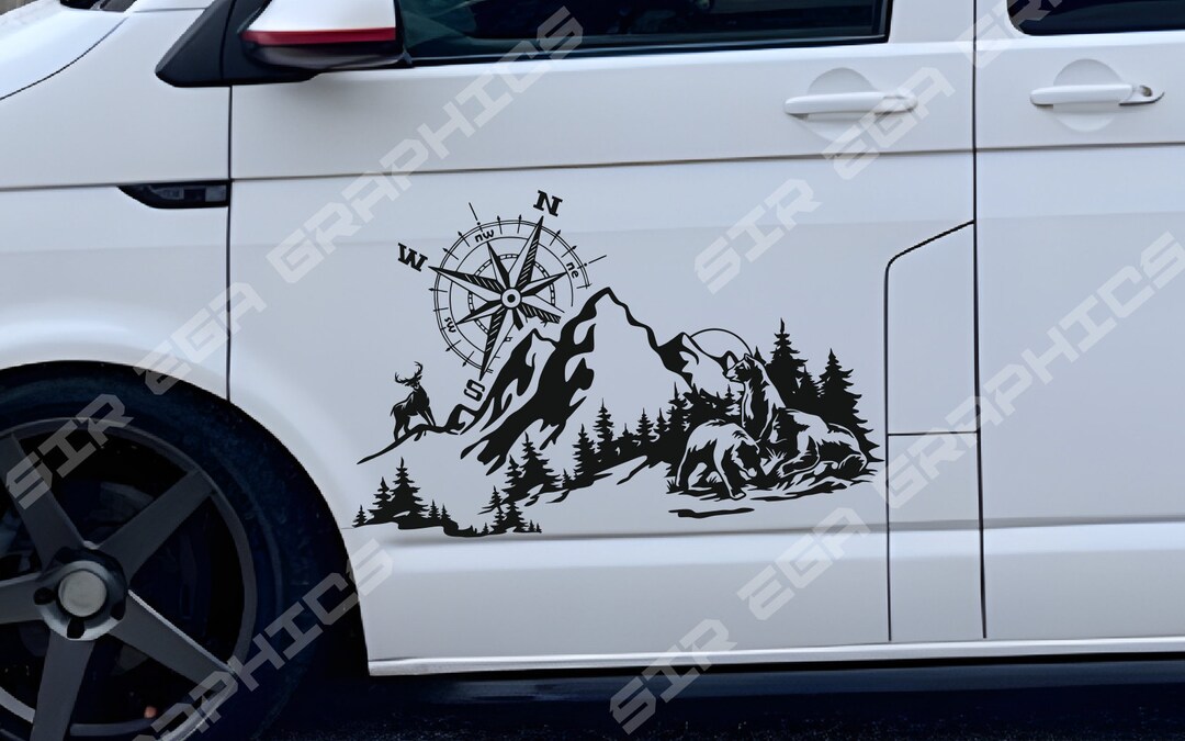 Compass and Mount Sticker With Bears, Camper Van Sticker, Caravan Vinyl ...