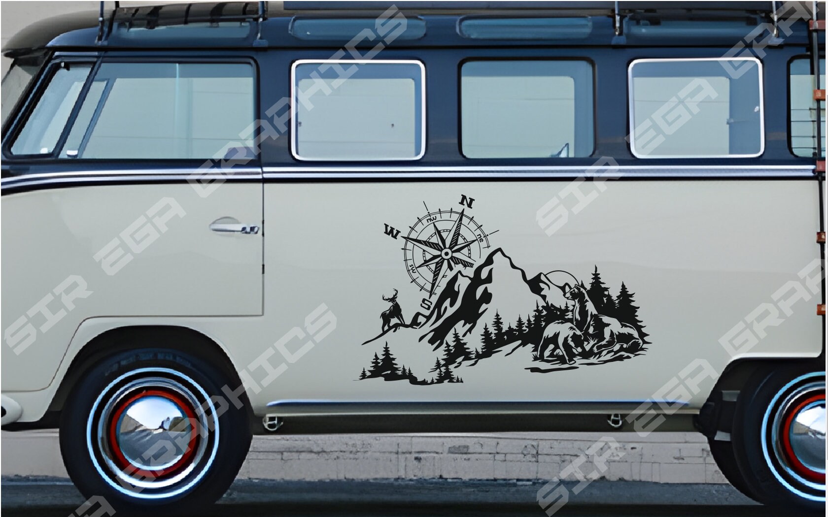 Compass and Mount Sticker With Bears, Camper Van Sticker, Caravan Vinyl ...