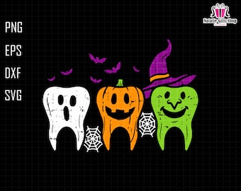 Trick or Teeth Svg, Halloween Dentist Svg, Retro Halloween, Spooky ...