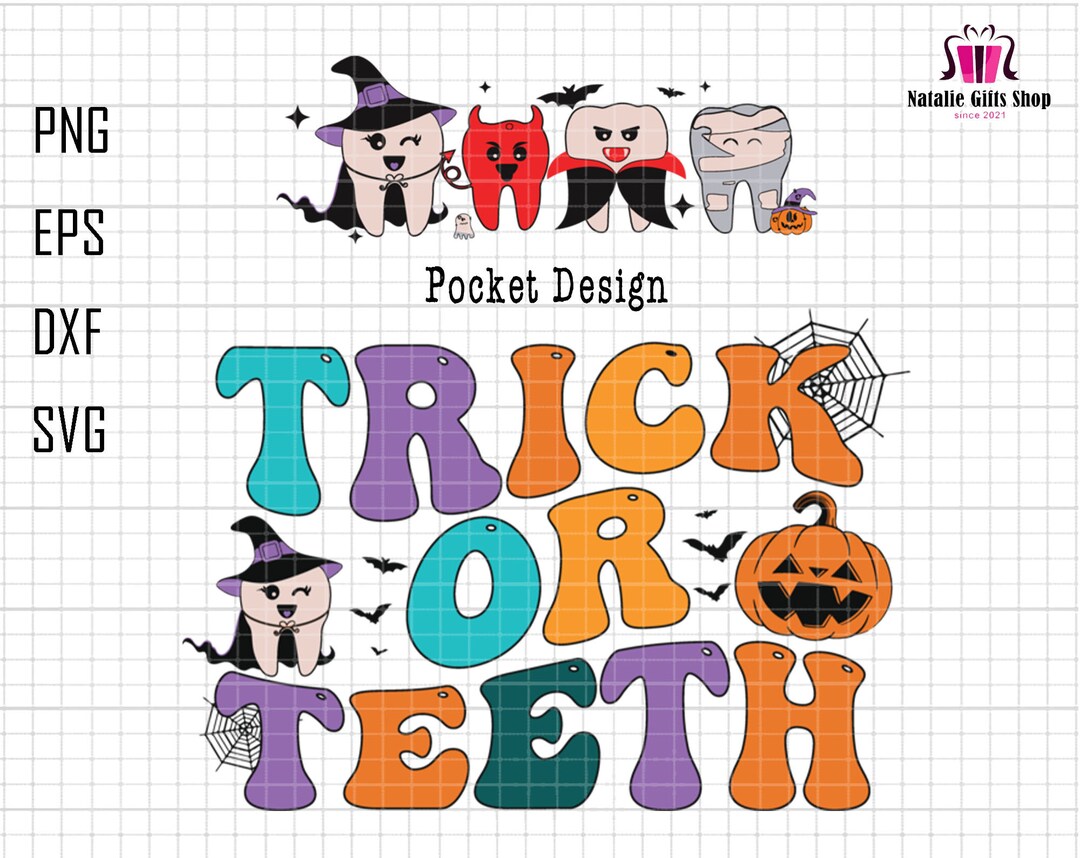 Trick or Teeth Svg, Halloween Dentist Svg, Retro Halloween Svg, Spooky ...