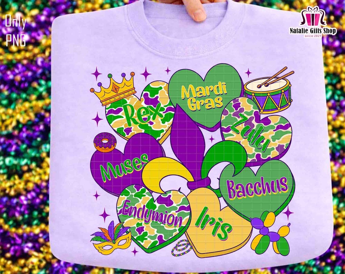 Camo Mardi Gras Heart Preppy Png, Mardi Gras Buck Png, Endymion Muses ...