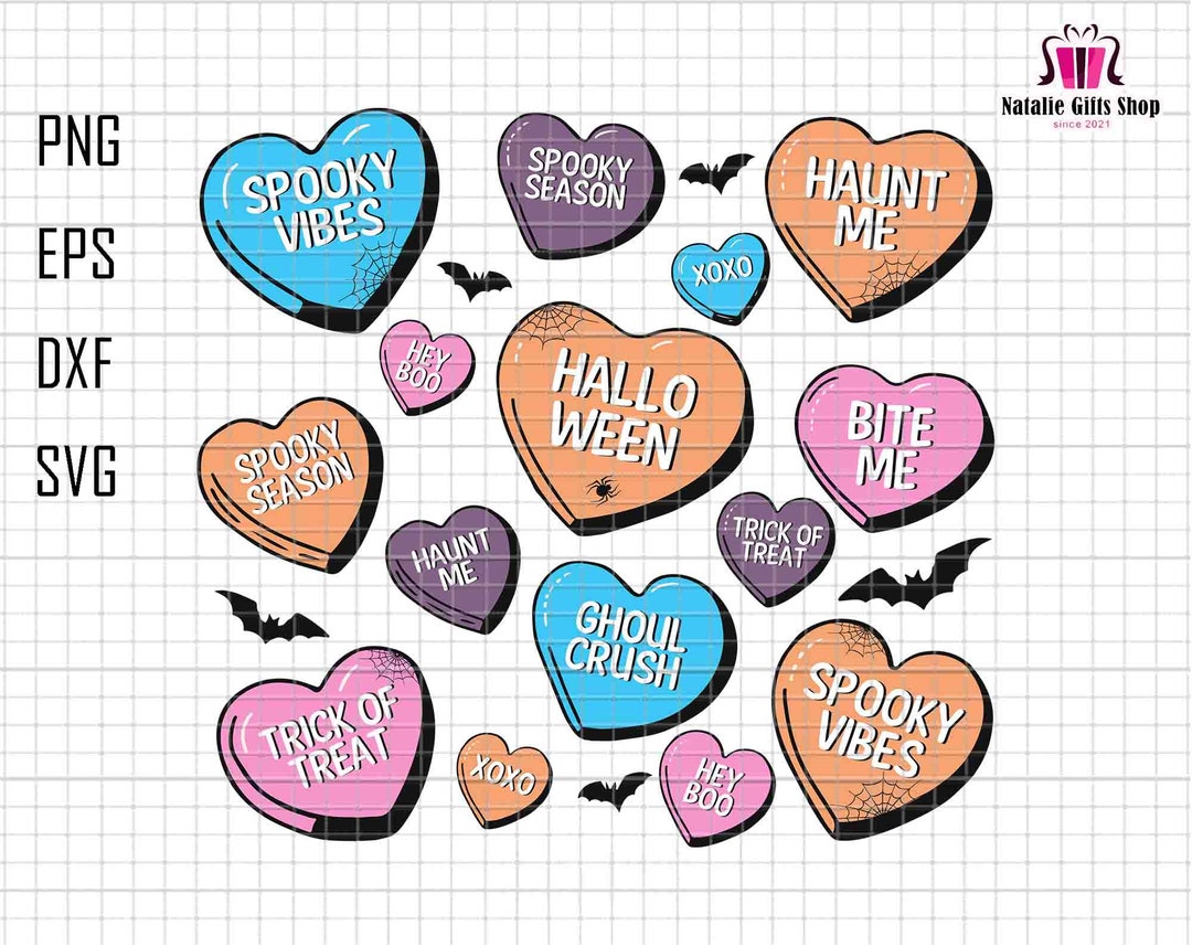 Spooky Candy Hearts Halloween Png, Halloween Png, Retro Halloween Png ...