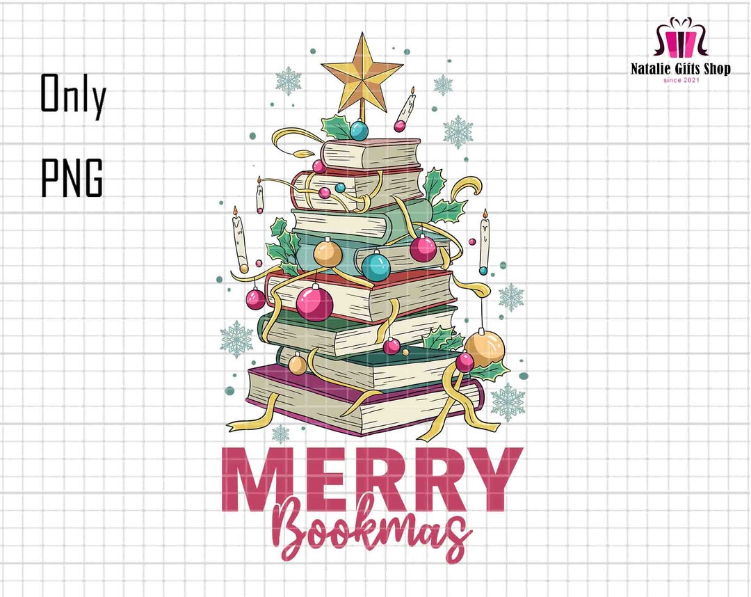 Merry Bookmas Png, Christmas Book Tree Png, Book Lovers Christmas Png ...
