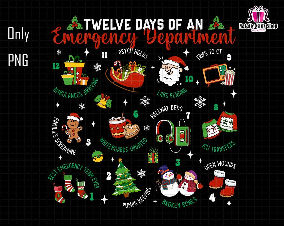 12 Days of an Emergency Department Png, Holiday Christmas Nurse Png, ER ...