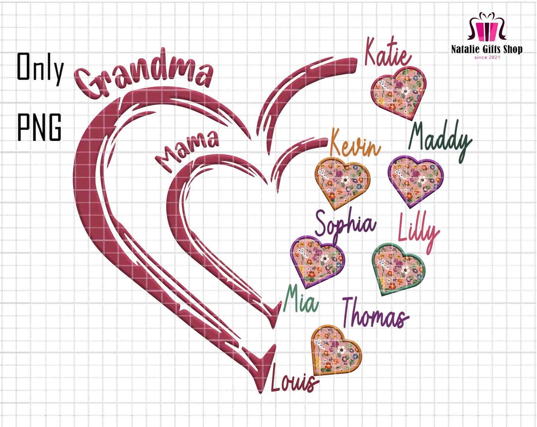 Personalized Embroidery Grandma Heart Png, Mama Heart Png, Custom ...