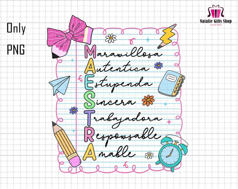 Maestra Png, Teacher Appreciation, Preppy Spanish Teacher Png,teacher ...
