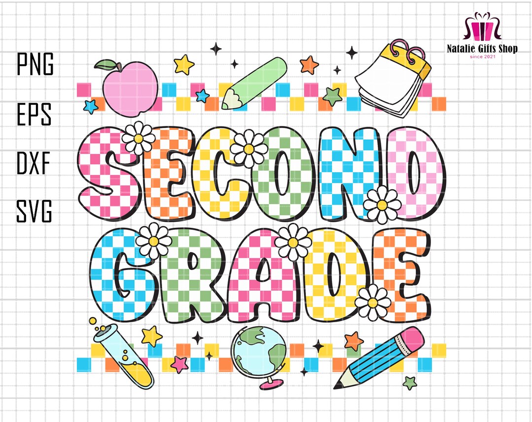 Second Grade Svg, Back to School Svg, Teacher Life Svg, Checkered Svg ...
