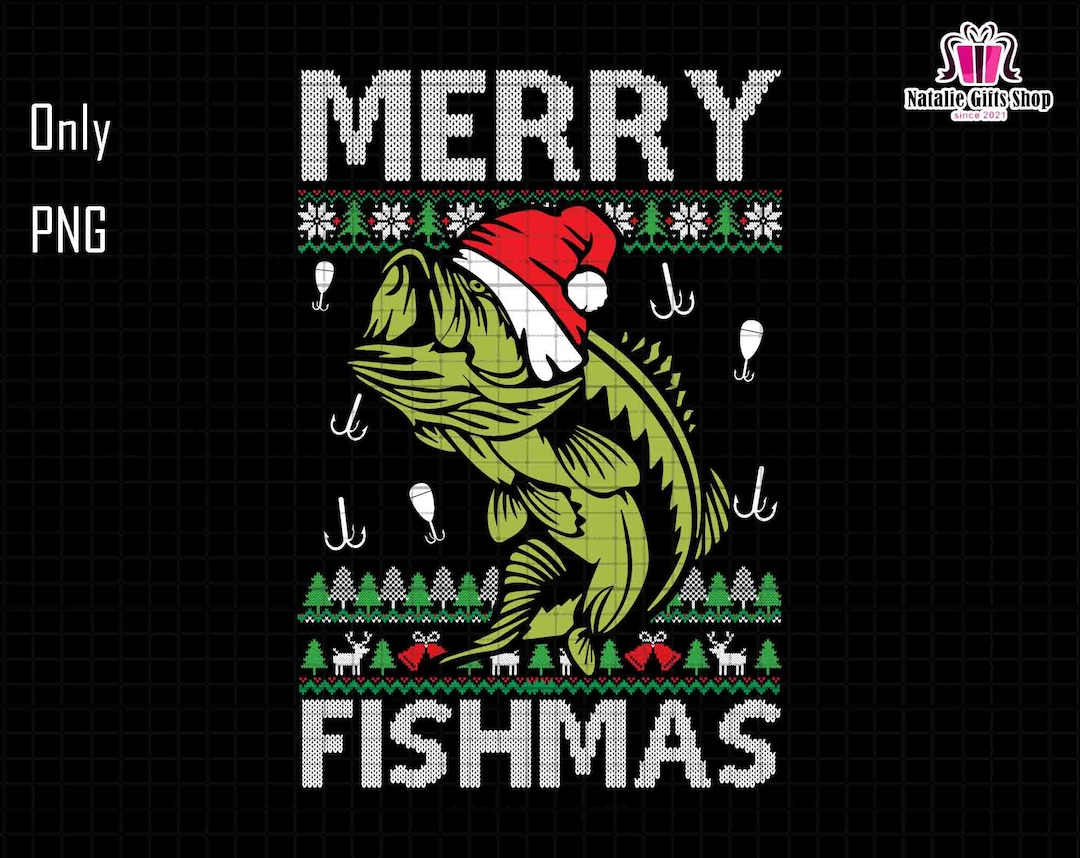 Merry Fishmas Png, Bass Fish Png, Santa Hat Christmas Png, Ugly Sweater ...