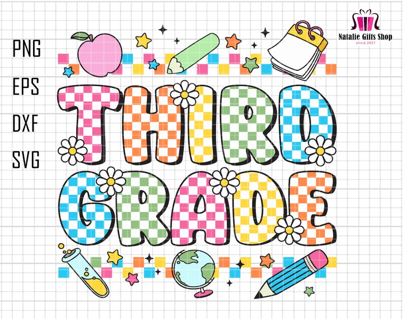 Third Grade Svg, Back to School Svg, Teacher Life Svg, Checkered Svg ...