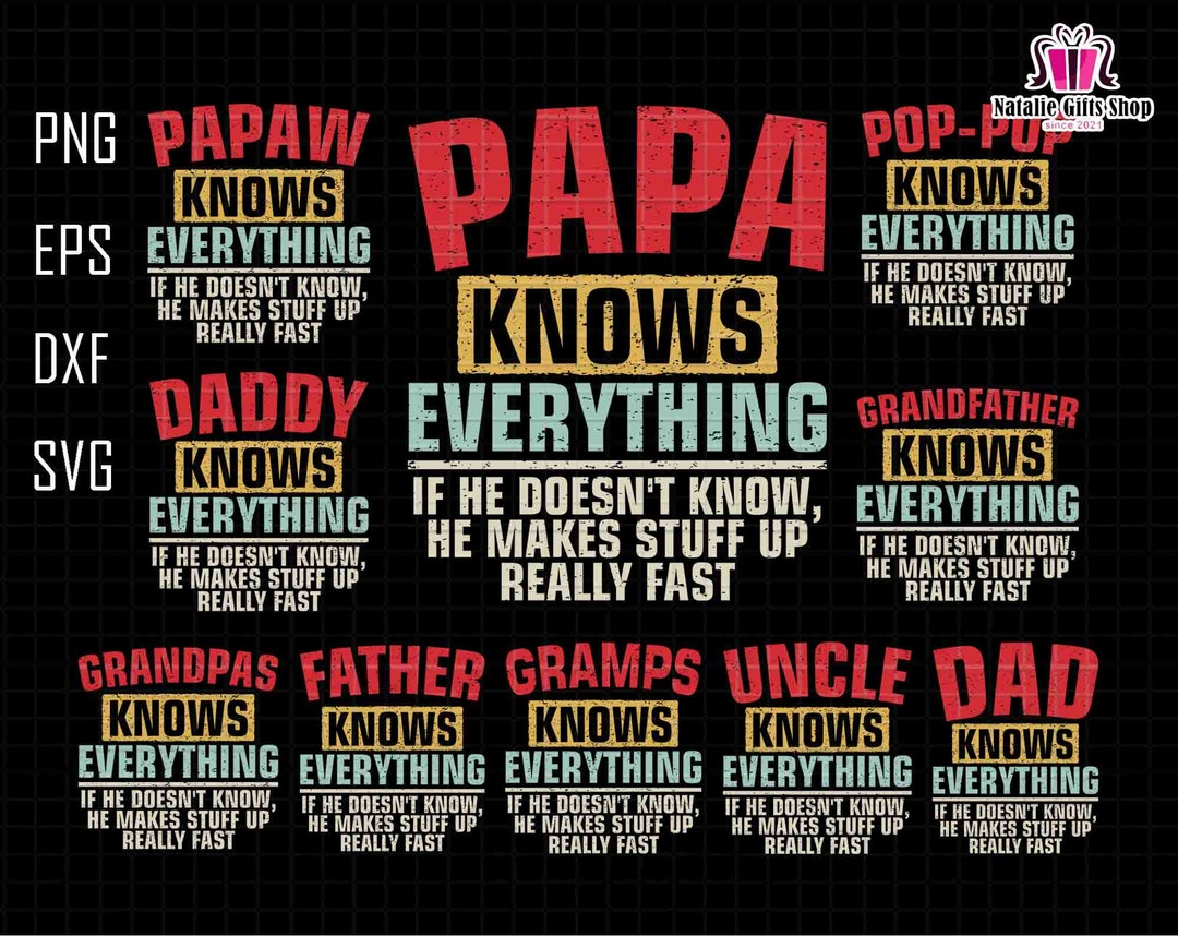 Papa Knows Everything Svg Bundle, Retro Dad Svg Bundle, Vintage Dad Svg ...