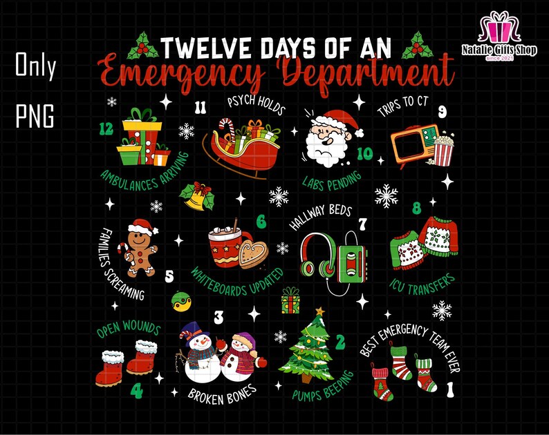 12 Days of an Emergency Department Png, Holiday Christmas Nurse Png, ER ...