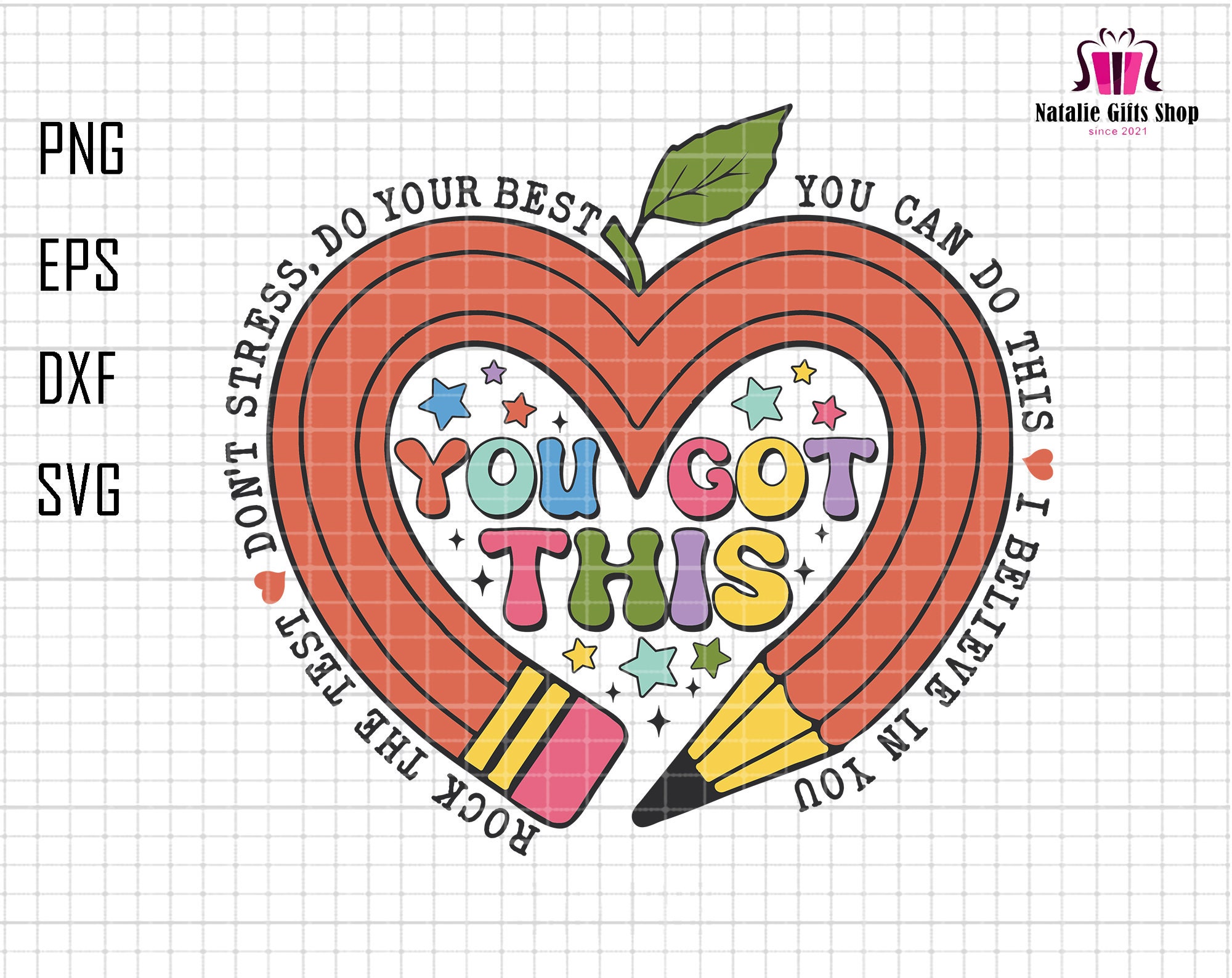 You Got This Svg, Pencil Heart Svg, Rock the Test Don't Stress Svg ...