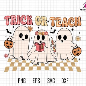 Trick or Teach SVG, Halloween Teacher Svg, Teacher Gift, Retro ...