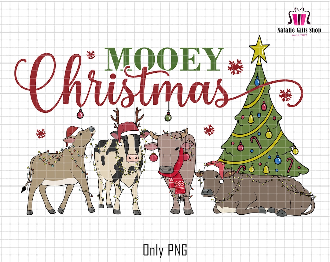 Mooey Christmas Png, Cow Christmas Lights Png, Cow Lovers Xmas ...