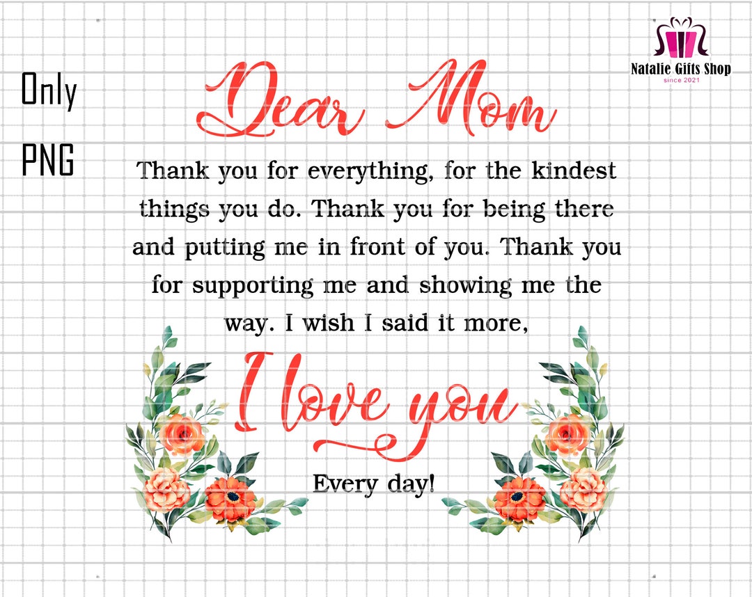 Dear Mom Png, Message for Mom Png, Gift for Mom, Mom Sublimation Png ...