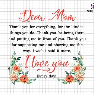 Dear Mom Png, Message for Mom Png, Gift for Mom, Mom Sublimation Png ...