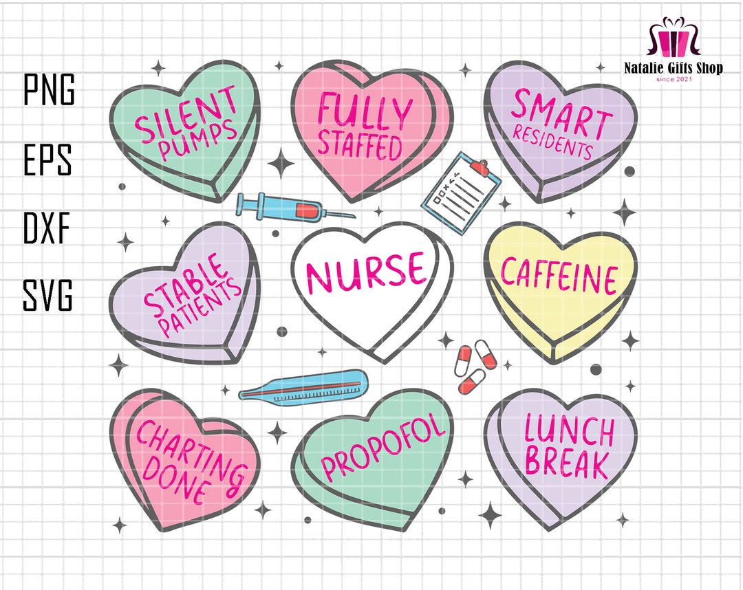 Valentine Nurse Candy Heart Svg, Nurse Conversation Hearts Svg ...