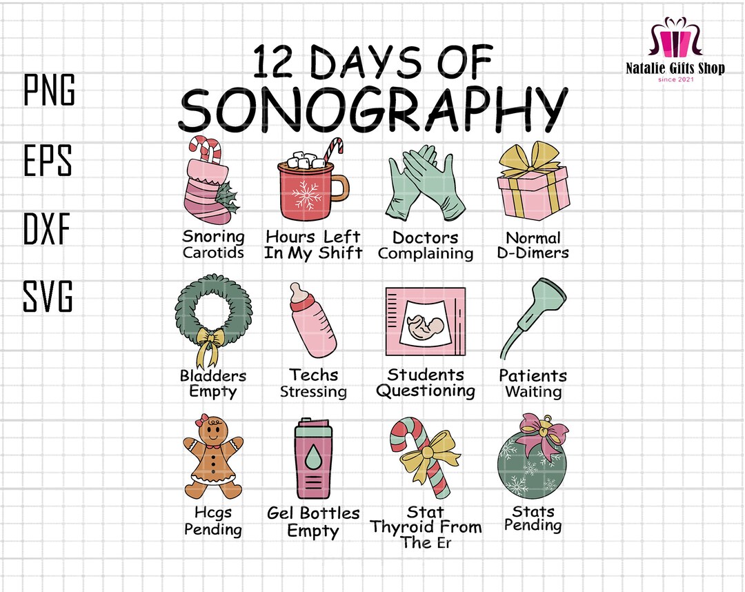 12 Days of Sonography Svg, Sonographer Christmas Svg, Ultrasound Svg ...