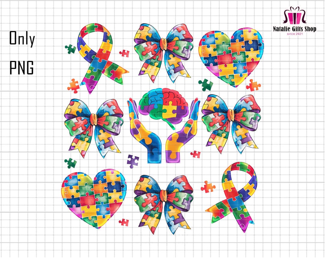 Autism Awareness Png, Puzzle Coquette Bow Png, Autism Mama Png, Autism ...