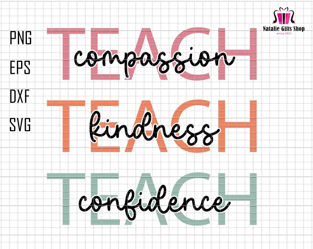 Compassion Kindness Confidence Teacher Svg, Retro Teacher Svg, Teacher ...