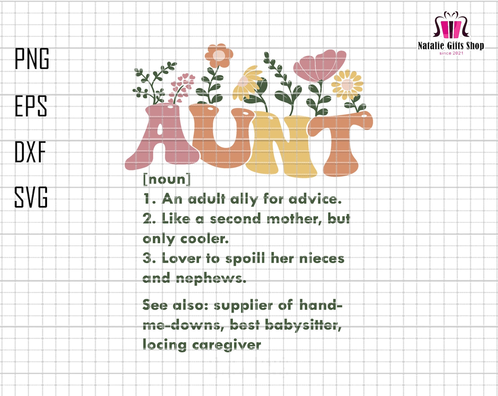 Aunt Svg, Aunt Flower Svg, Retro Aunt Svg, Aunt Definition Svg, Floral ...
