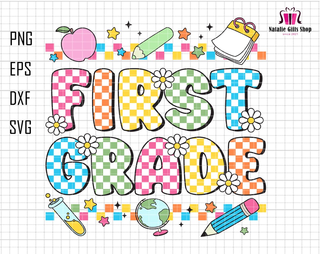First Grade Svg, Back to School Svg, Teacher Life Svg, Checkered Svg ...