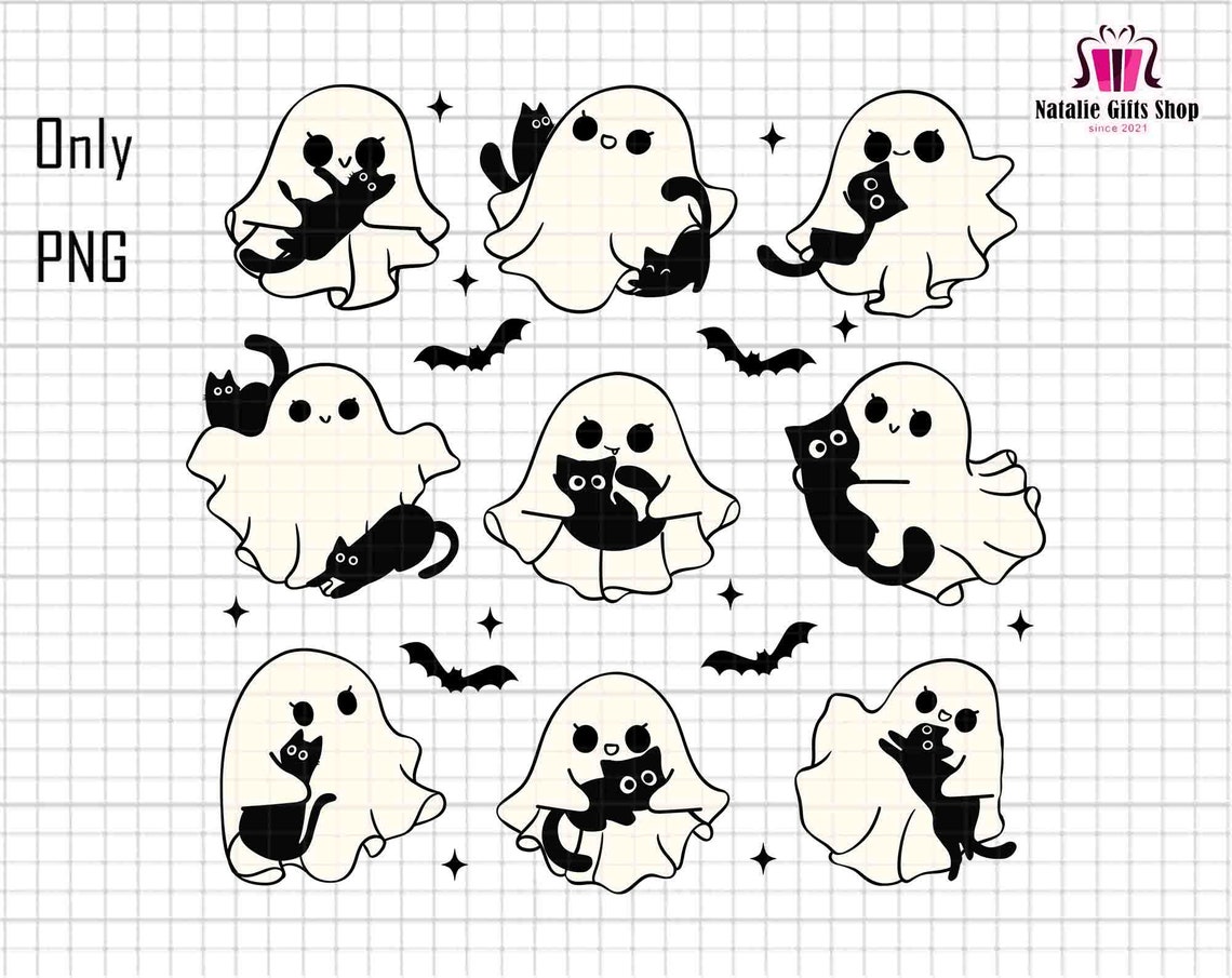 Cute Ghost Cat Png, Retro Halloween Png, Ghost Cat Png, Spooky Season ...