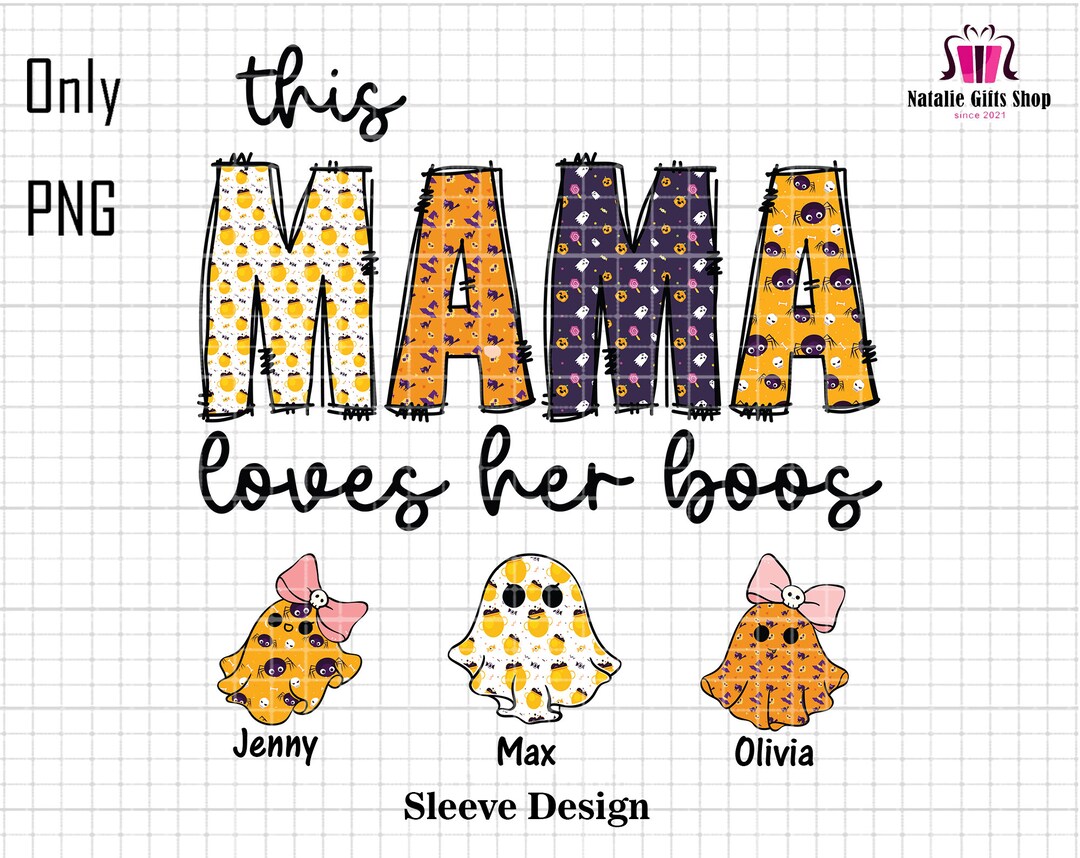 Personalized This Mama Loves Her Boos Png, Spooky Mama With Custom Kid Names Png, Custom Ghost ...