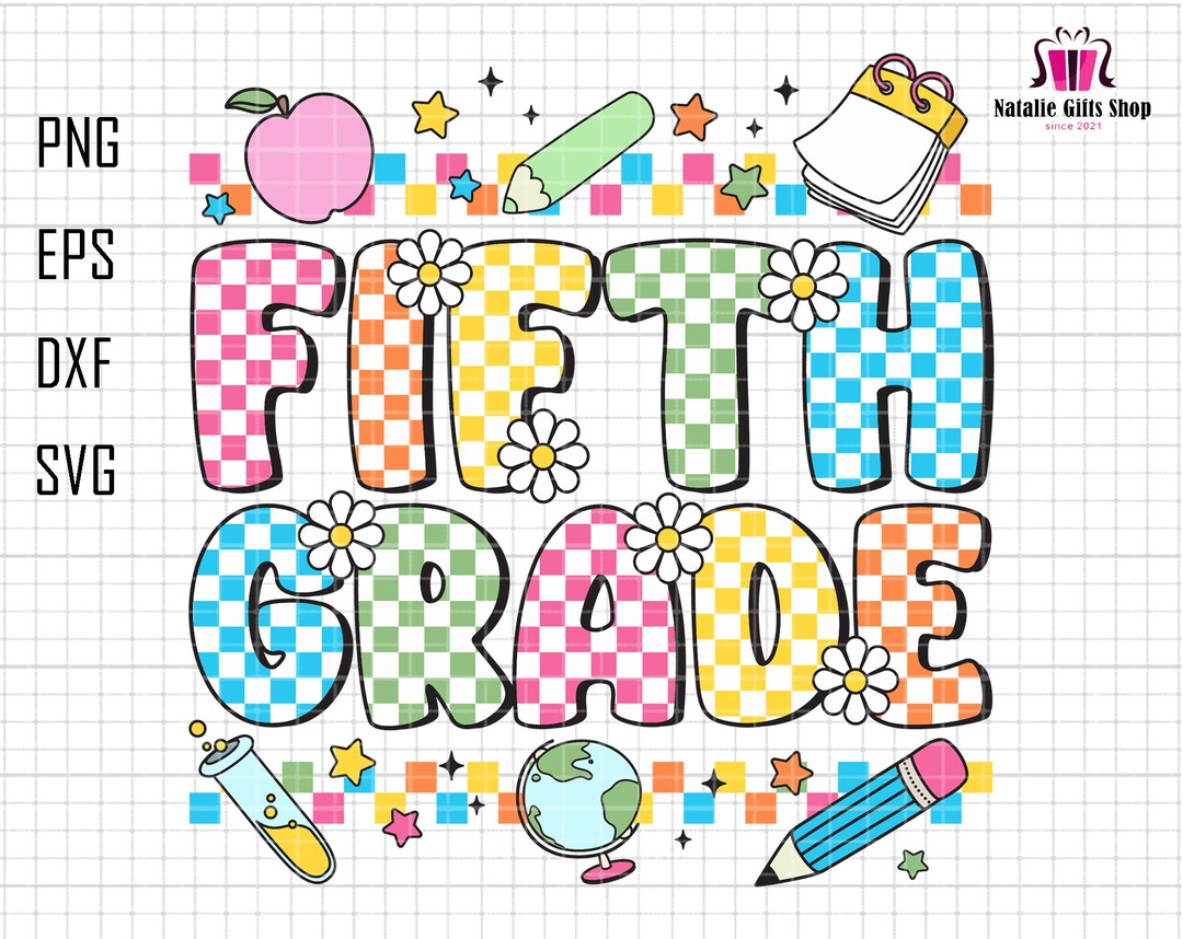 Fifth Grade Svg, Back to School Svg, Teacher Life Svg, Checkered Svg ...