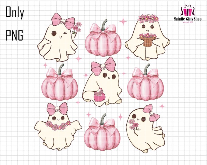 Cute Pink Ghost Png, Pumpkin Spice Png, Pink Coquette Bow Png, Pumpkin Sublimation, Trendy ...