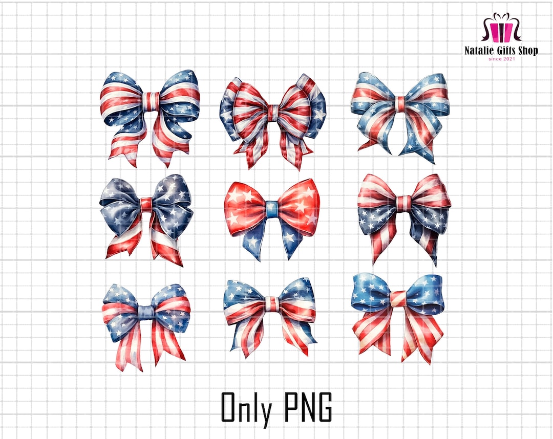 Coquette Bow USA Flag Png, USA American 4th of July Png, Memorial Day ...