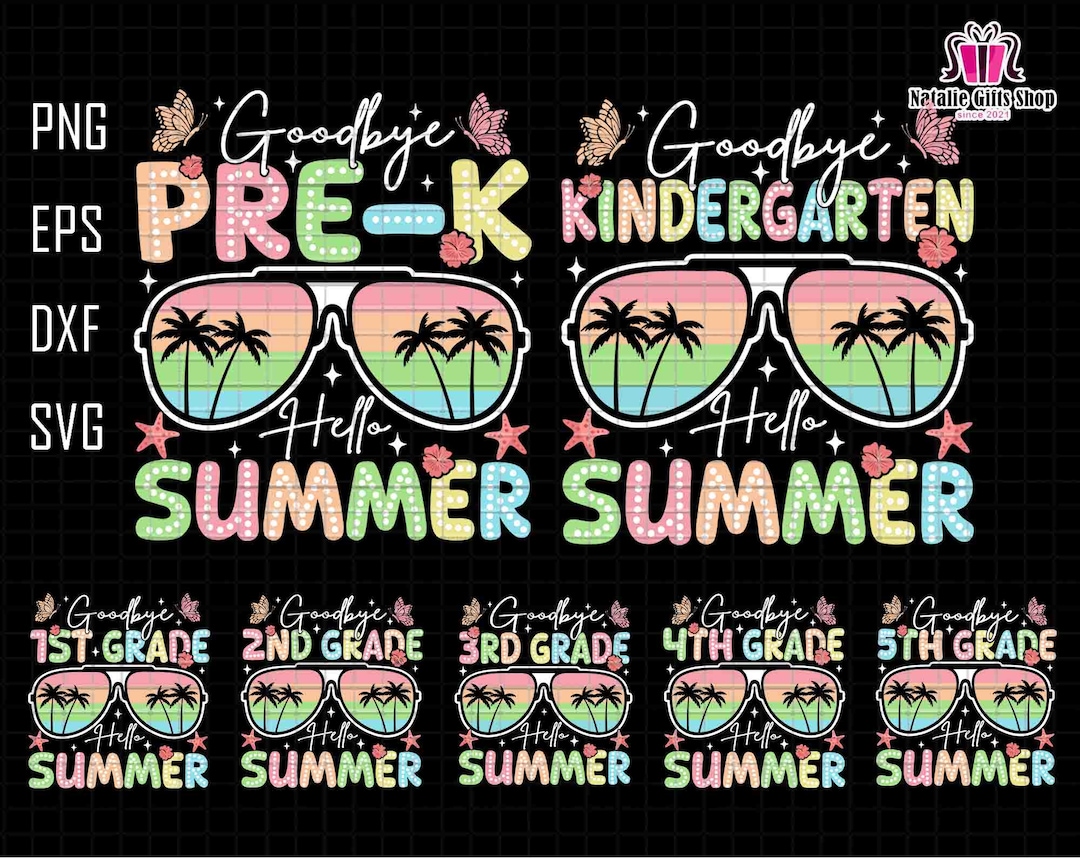 Good Bye School Hello Summer Svg Bundle, Bright Doodle, Dalmatian Dots ...