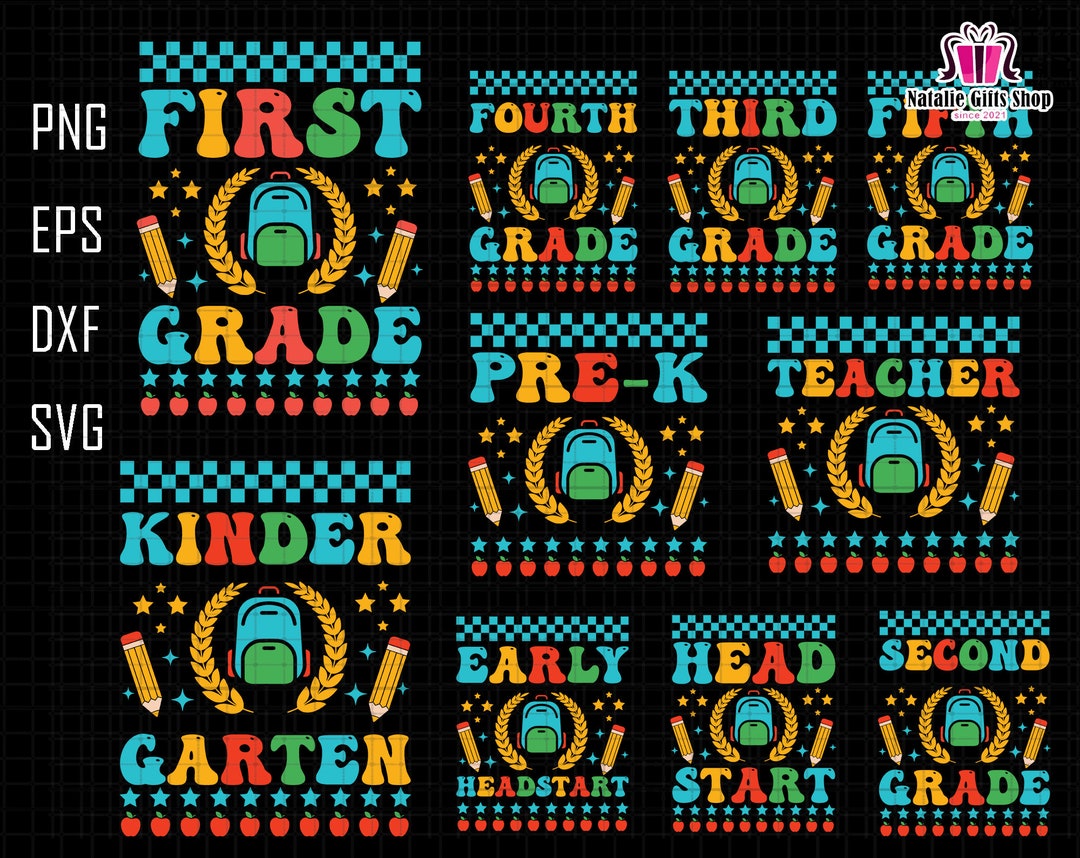 Back to School Svg Bundle, Back to School Png, Pre K Svg, 1st Grade ...