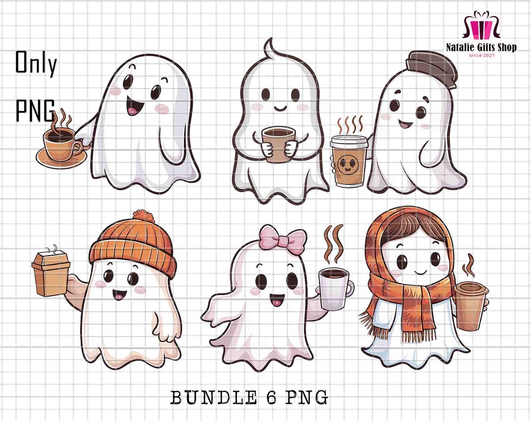 Cute Ghost With Coffee Png Bundle, Bougie Ghost, Halloween Party Png ...