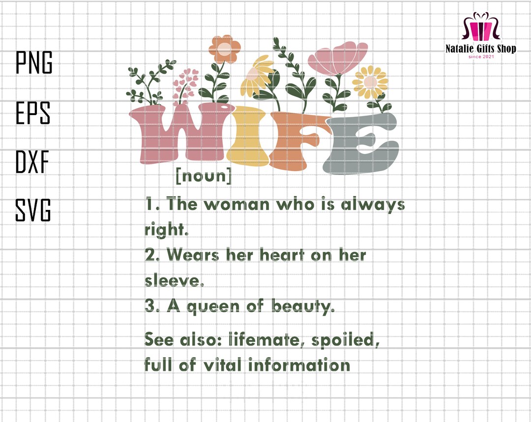 Wife Svg, Wife Flower Svg, Retro Wife Svg, Wife Definition Svg, Floral ...