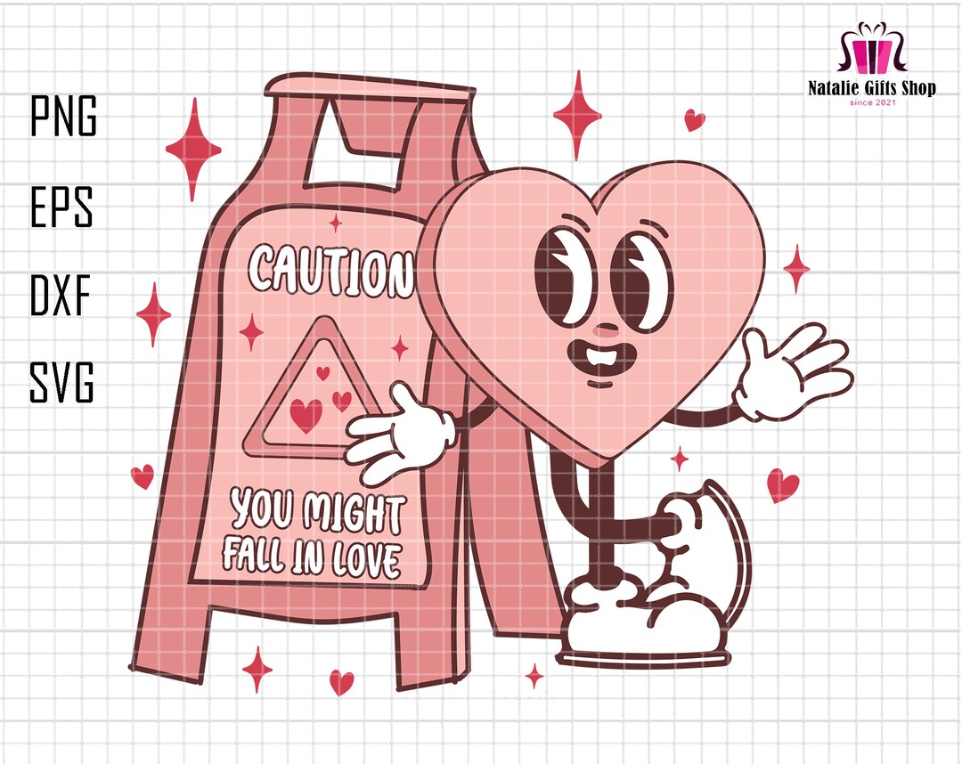 Caution You Might Fall in Love Svg, Retro Valentine Heart Svg, Trendy ...