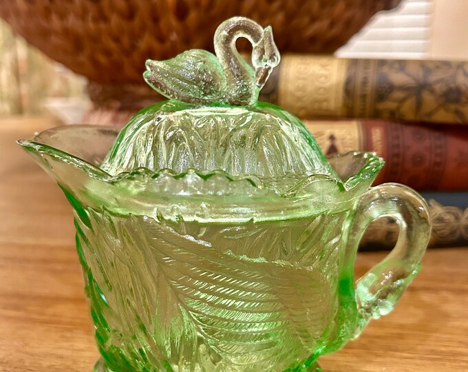 Vintage Green Depression Glass Swan Creamer - Etsy