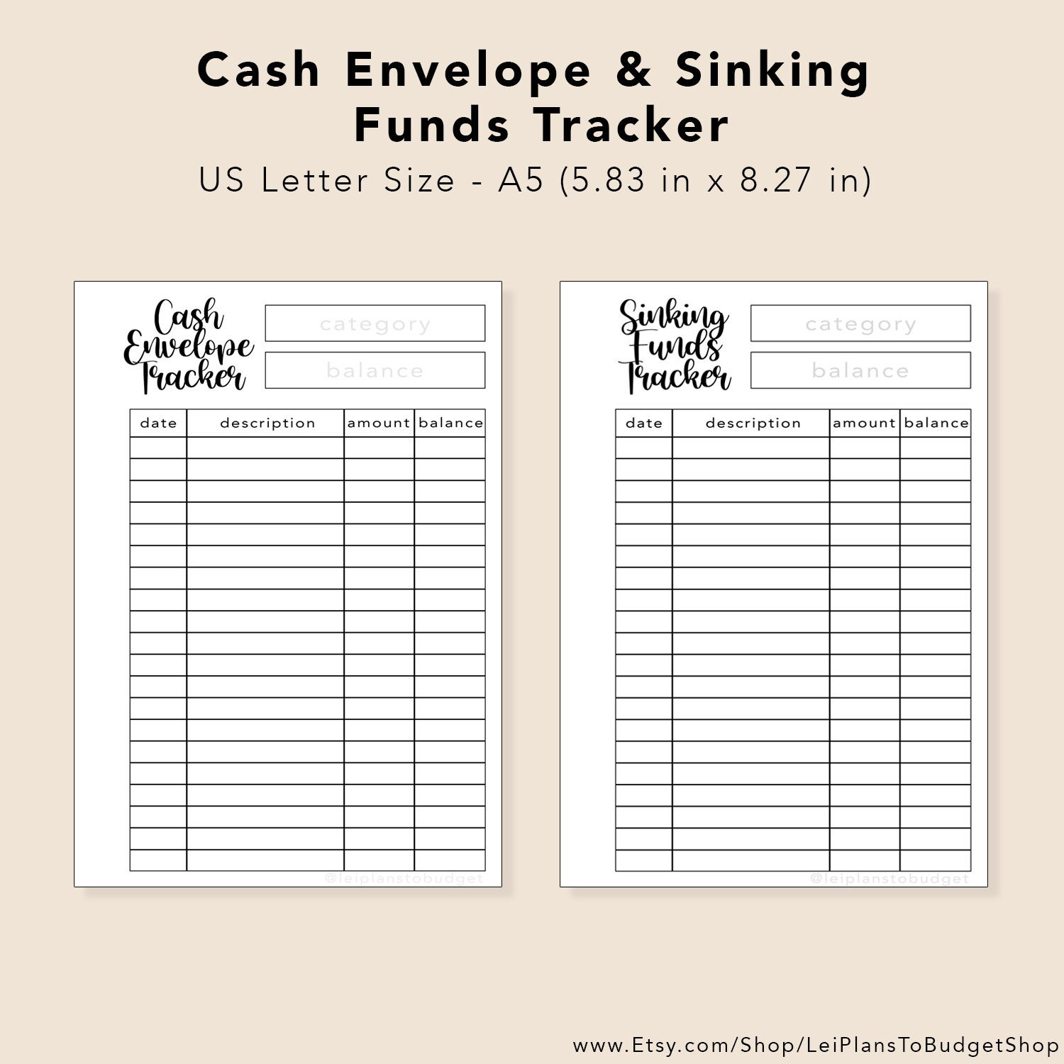 MINIMALISTIC Cash Envelope Tracker & Sinking Fund Tracker Inserts for ...
