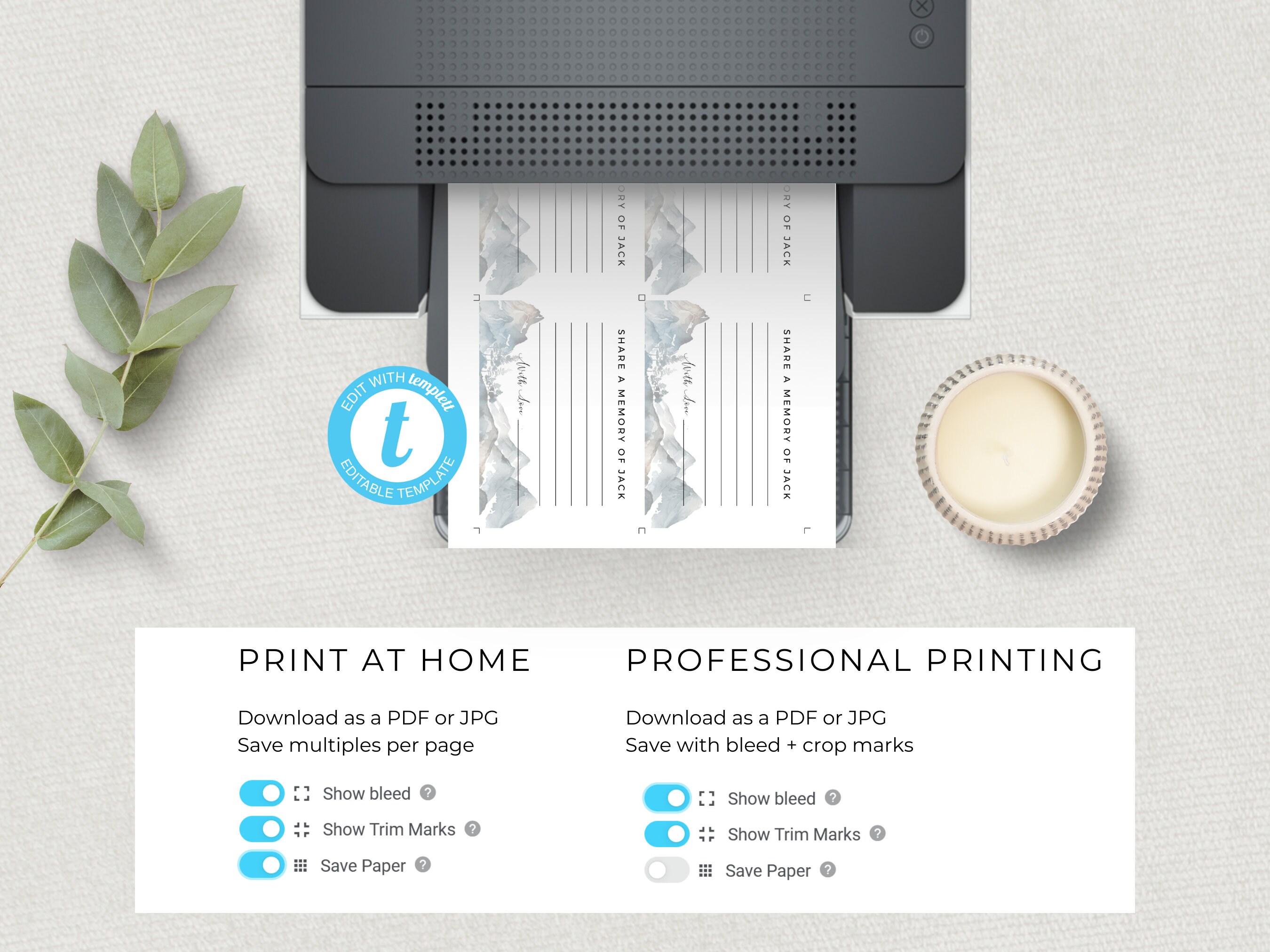 Funeral Share A Memory Card Template Mountain, INSTANT DOWNLOAD ...