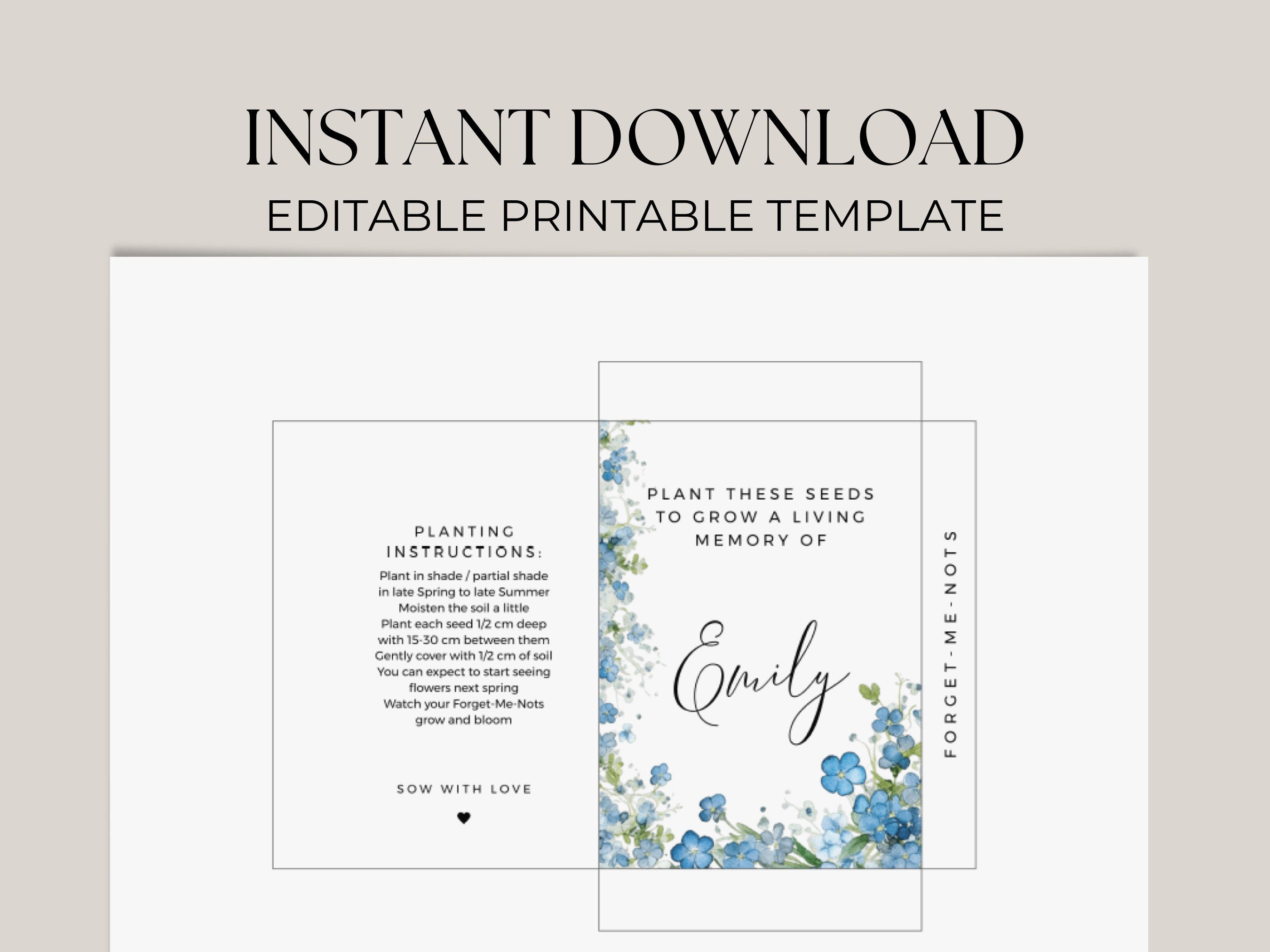 Forget Me Not Flower Seed Packet for Funeral, INSTANT DOWNLOAD ...