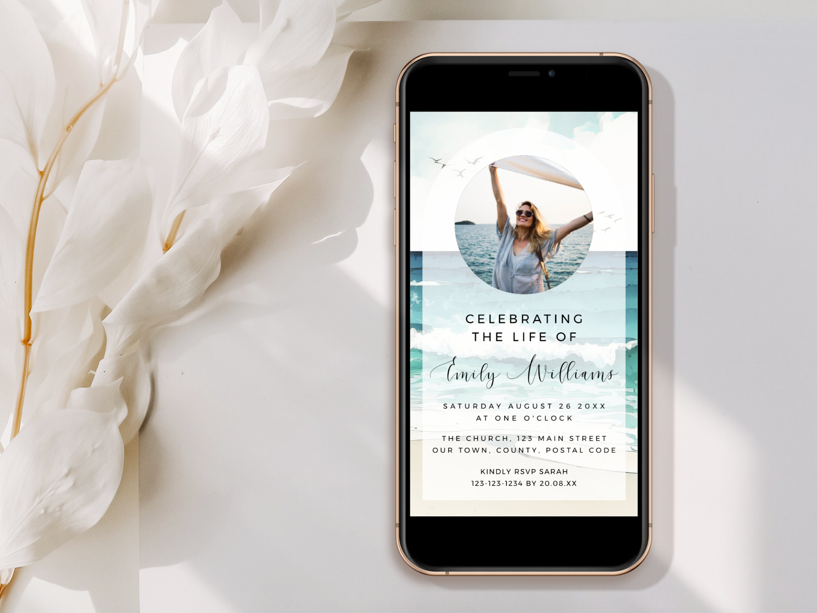 Digital Celebration of Life Invitation Ocean, INSTANT DOWNLOAD ...