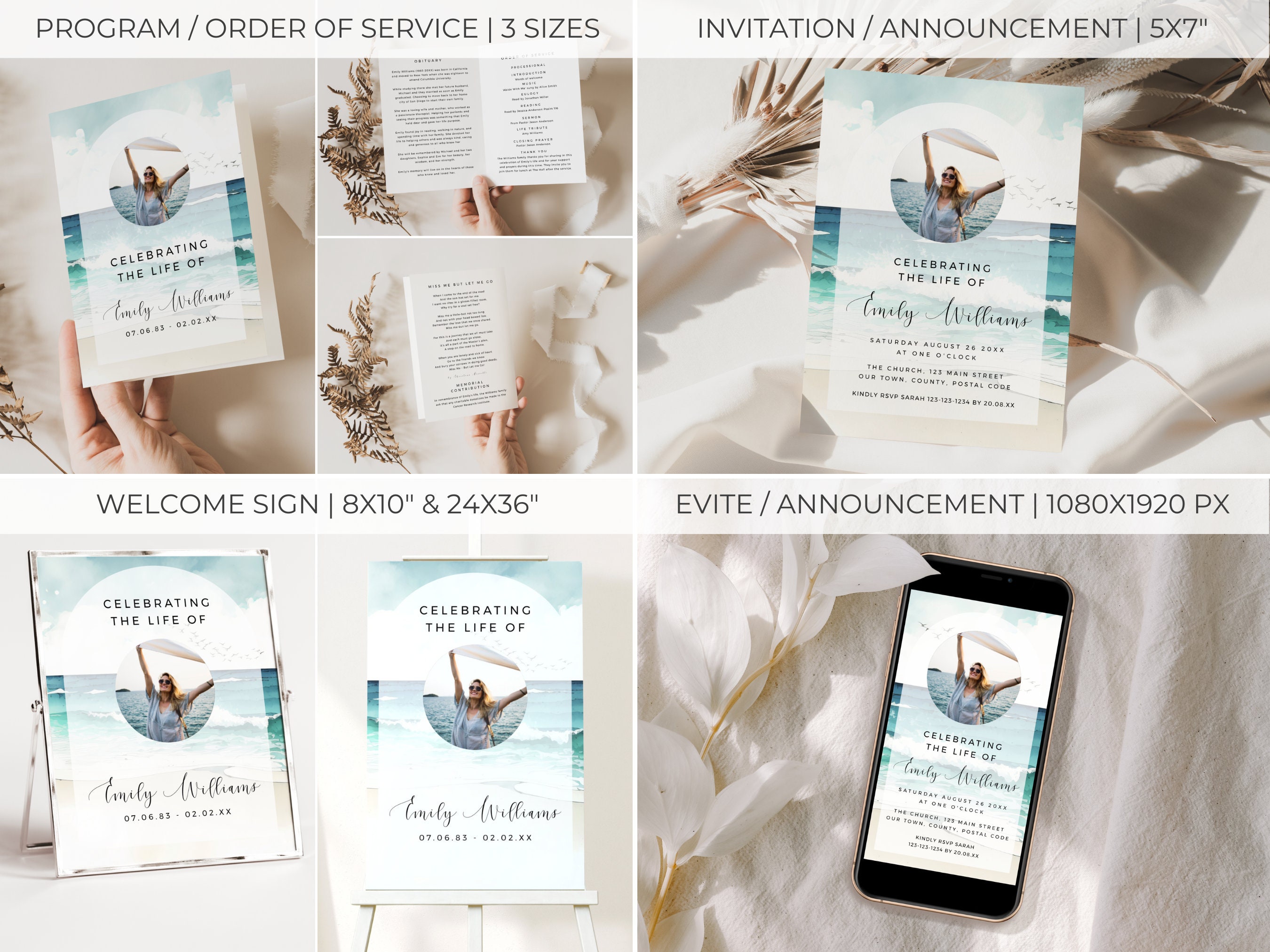Ocean Funeral Bundle Templates, INSTANT DOWNLOAD, in Loving Memory ...
