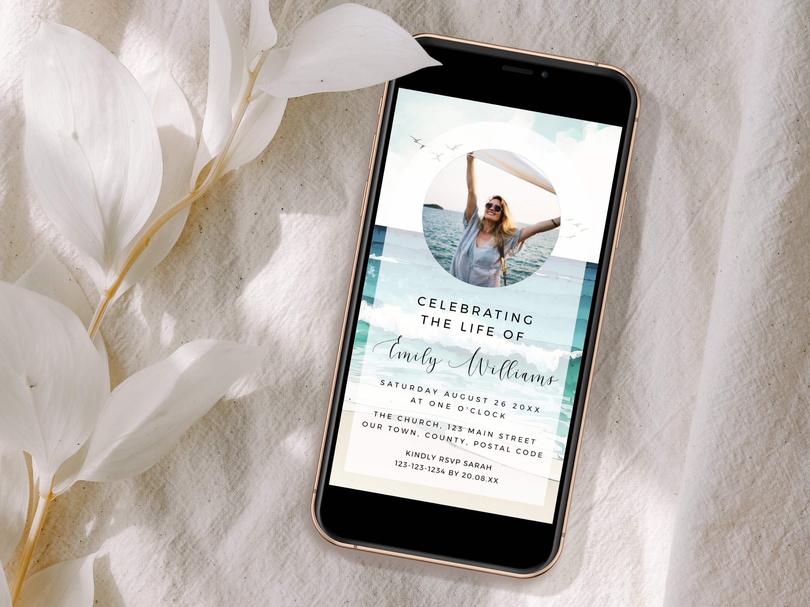 Digital Celebration of Life Invitation Ocean, INSTANT DOWNLOAD ...