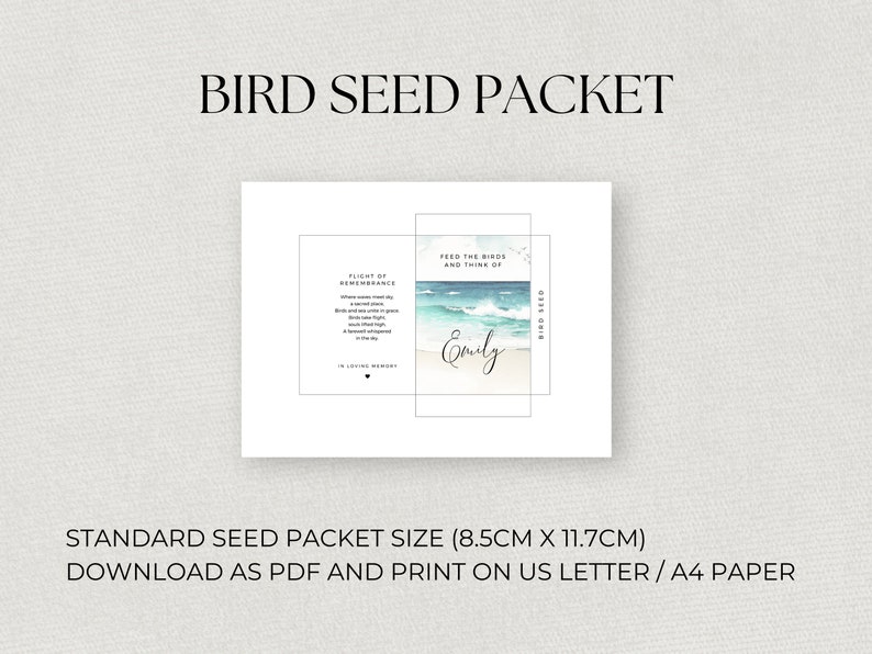 Funeral Favor Bird Seed Packet Ocean INSTANT DOWNLOAD - Etsy