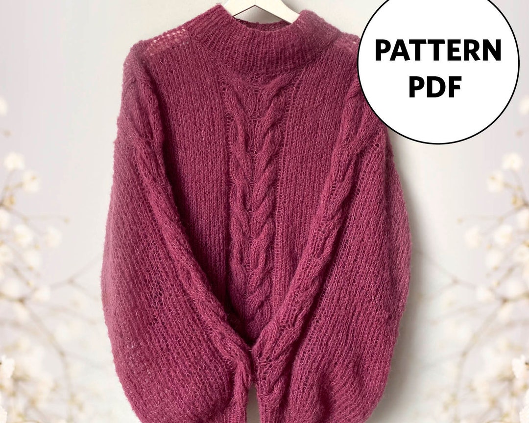 Sweater Pattern, Mohair Sweater Pattern, Balloon Sleeve Cables Sweater ...